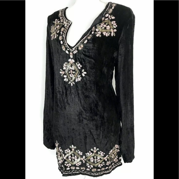 Boston Proper | Tops | Boston Proper Crushed Velvet Tunic Sequin Beaded ...